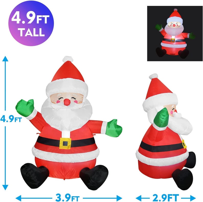 Christmas Inflatable Outdoor Sitting Santa Claus Happy Face Etsy