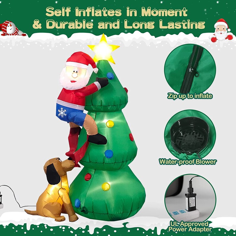 6 Ft Inflatable Christmas Tree With Santa Inflatables Outdoor Etsy