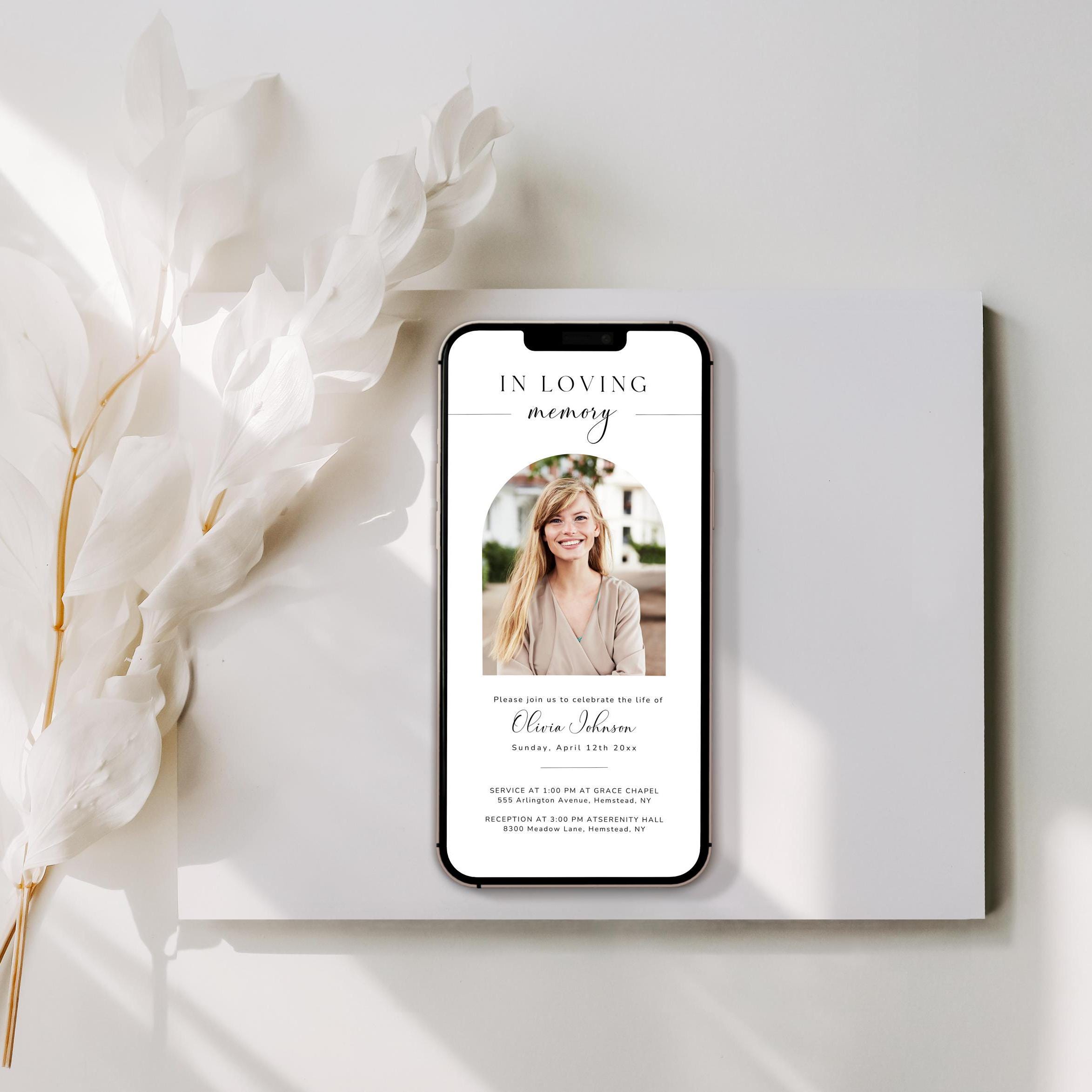 Modern Electronic Funeral Announcement Template, CANVA Digital Funeral ...