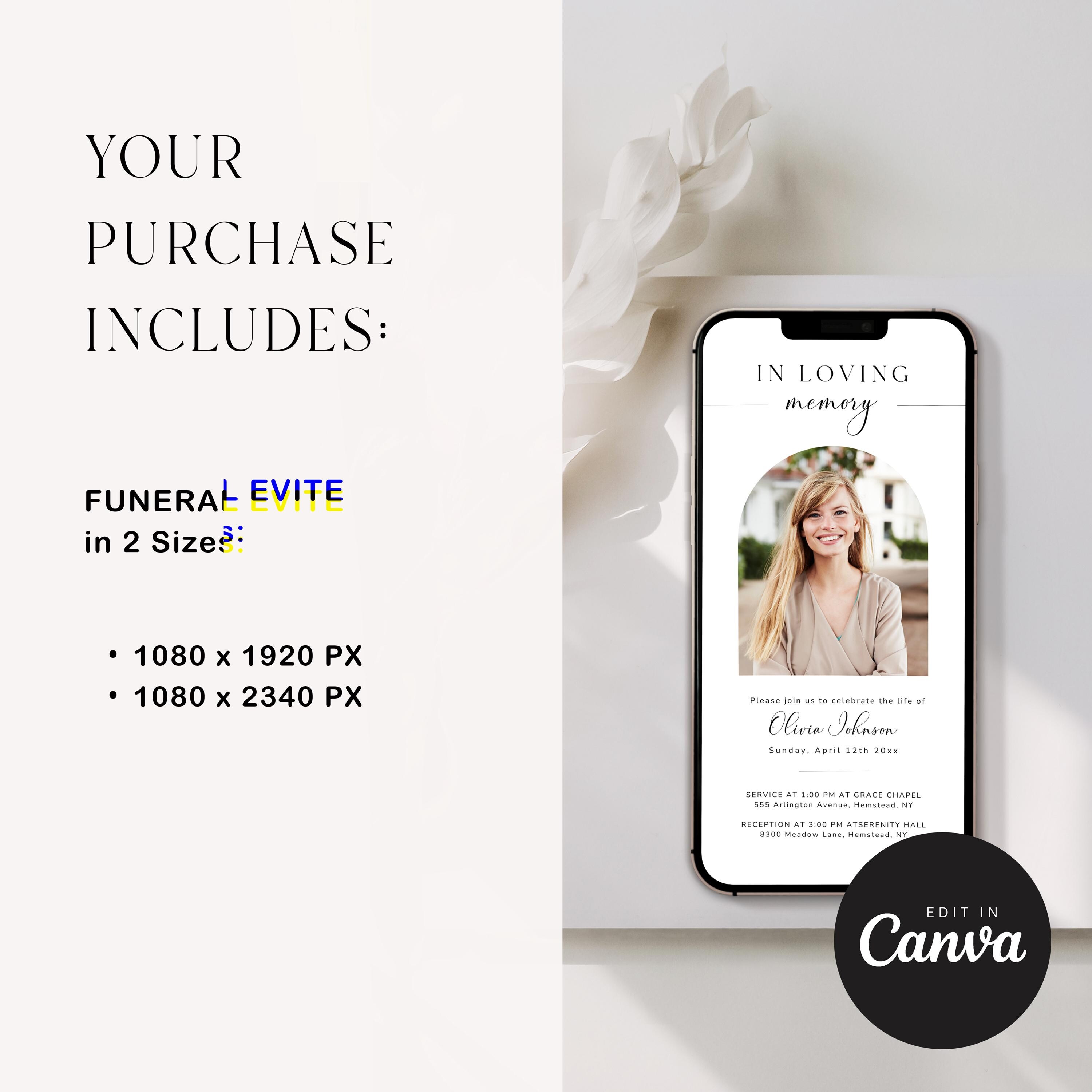 Modern Electronic Funeral Announcement Template, CANVA Digital Funeral ...