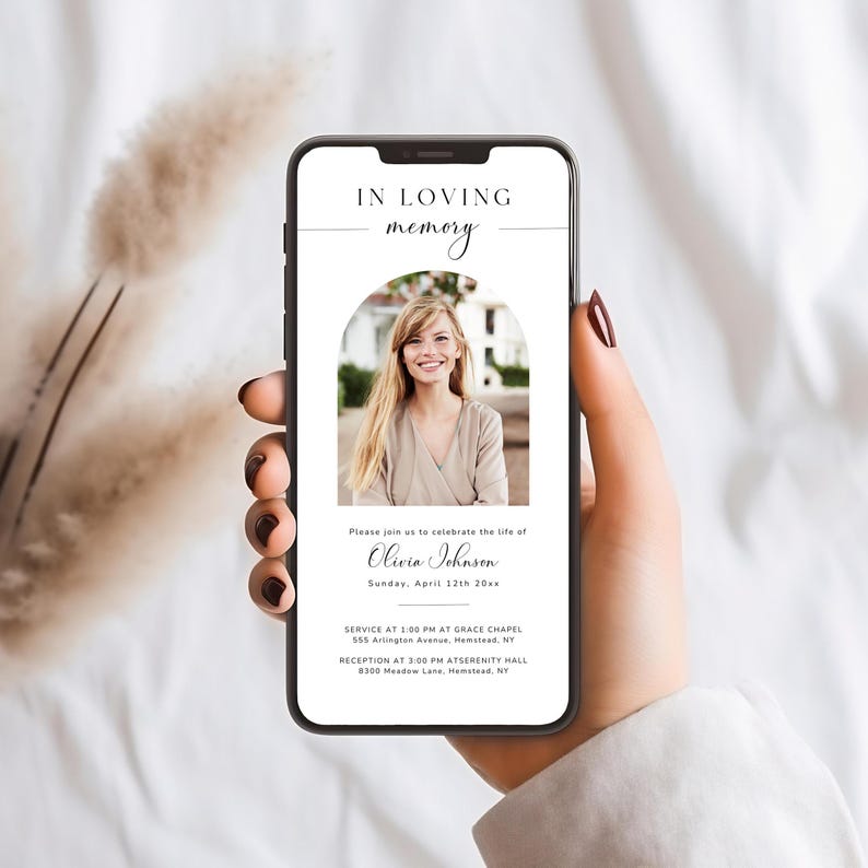 Modern Electronic Funeral Announcement Template, CANVA Digital Funeral ...