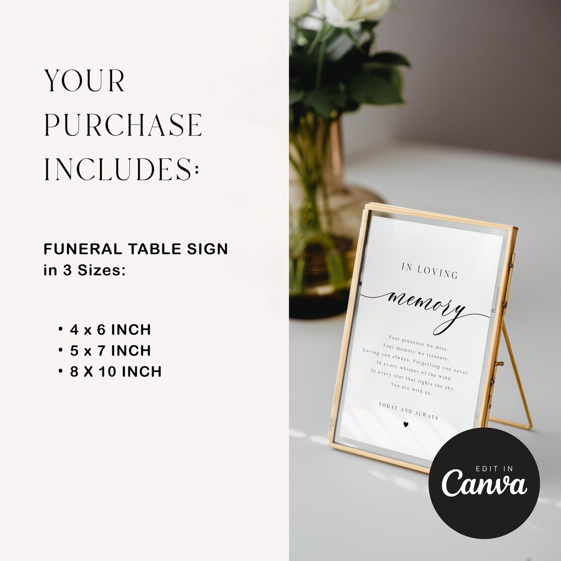 In Loving Memory Table Sign, Funeral Memory Table Sign, INSTANT ...