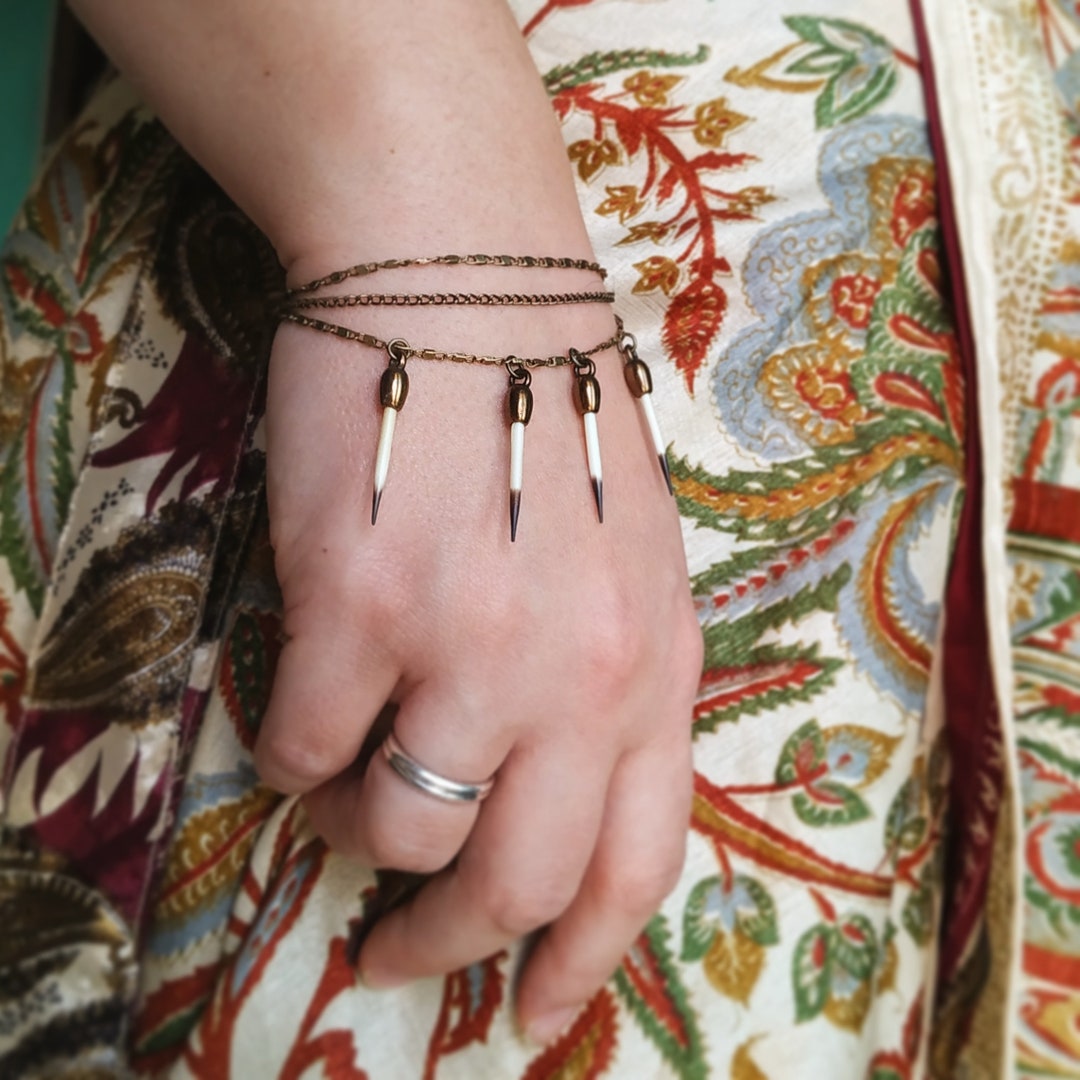 SPIKY HEART BRACELET Porcupine Quill Hand Chain Natural Jewelry Gift ...