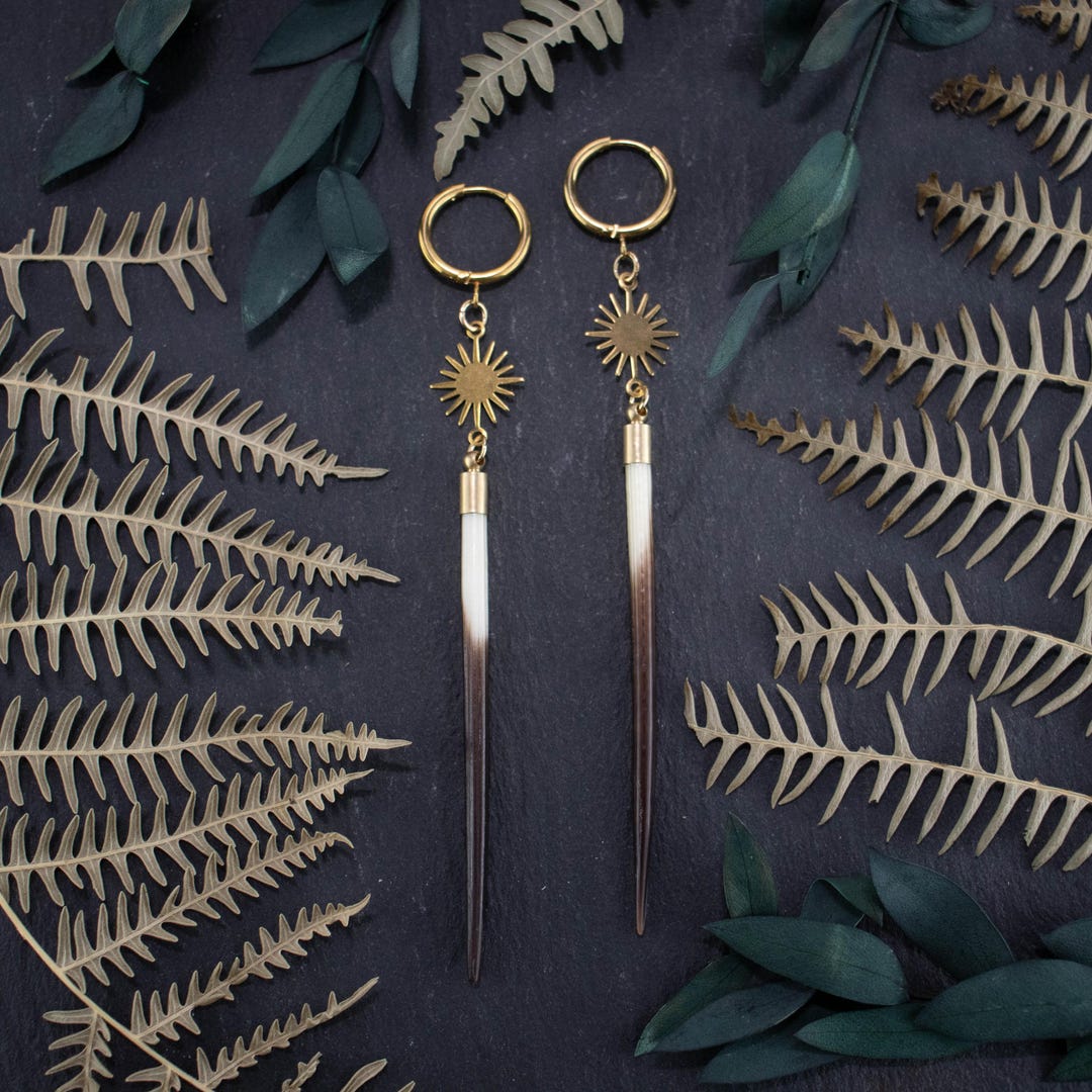 Native Star Earrings | Porcupine Quill Earrings With Sun Charm | Witchy ...