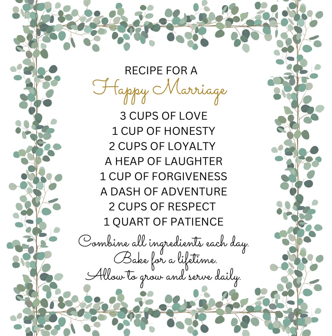 Recipe for a Happy Marriage Digital Download - Etsy
