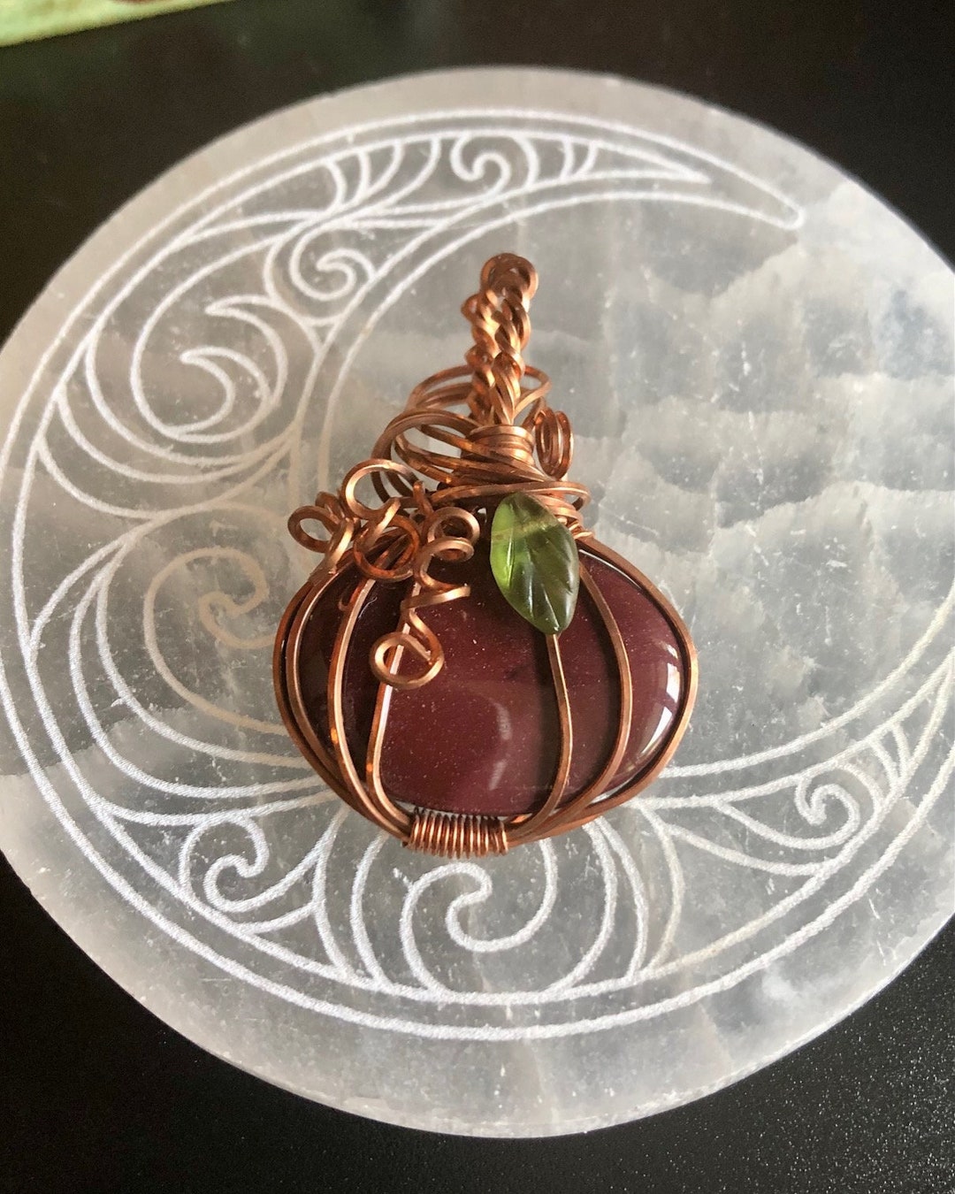 Mookaite Jasper Pumpkin Pendant Wrapped in Oxidized Copper Wire - Etsy
