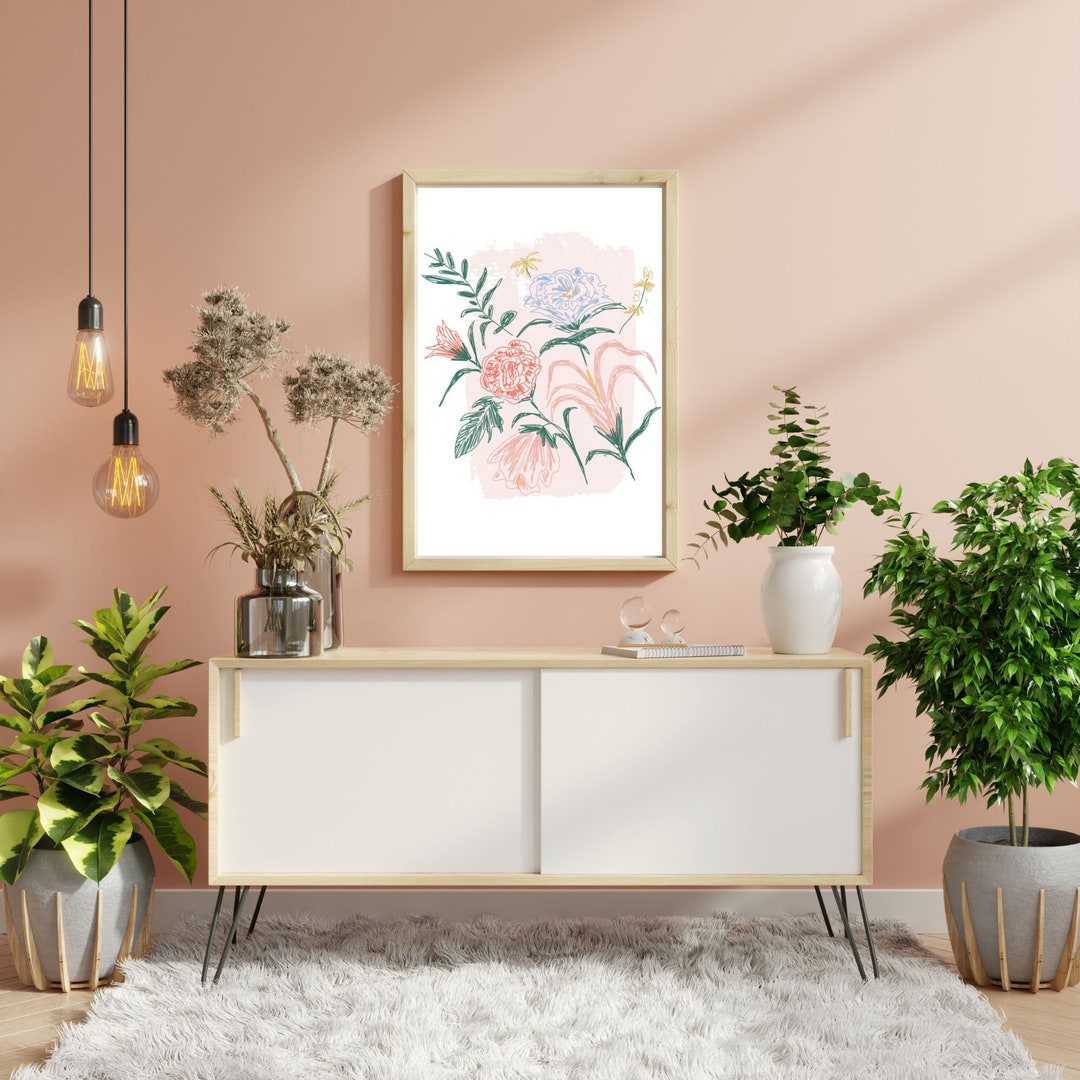 Pink Flowers Wall Art | Digital Download | Printable Wall Decor ...