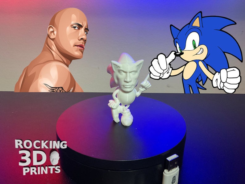 The Rock Sonic 3D Printed Figure Statue, Sega Fan Gift, Dwayne Johnson ...