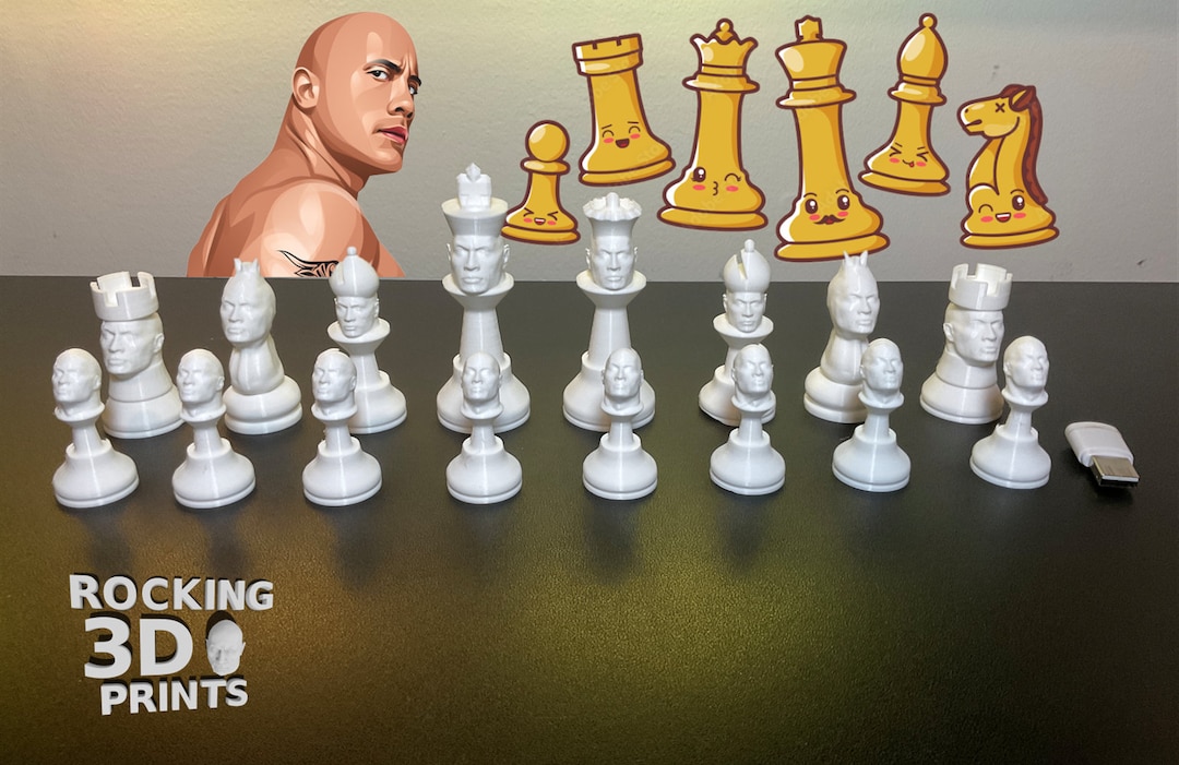 The Rock Chess Set 3D Printed, Standard Size, King 3.75 In, 9.5 Cm ...