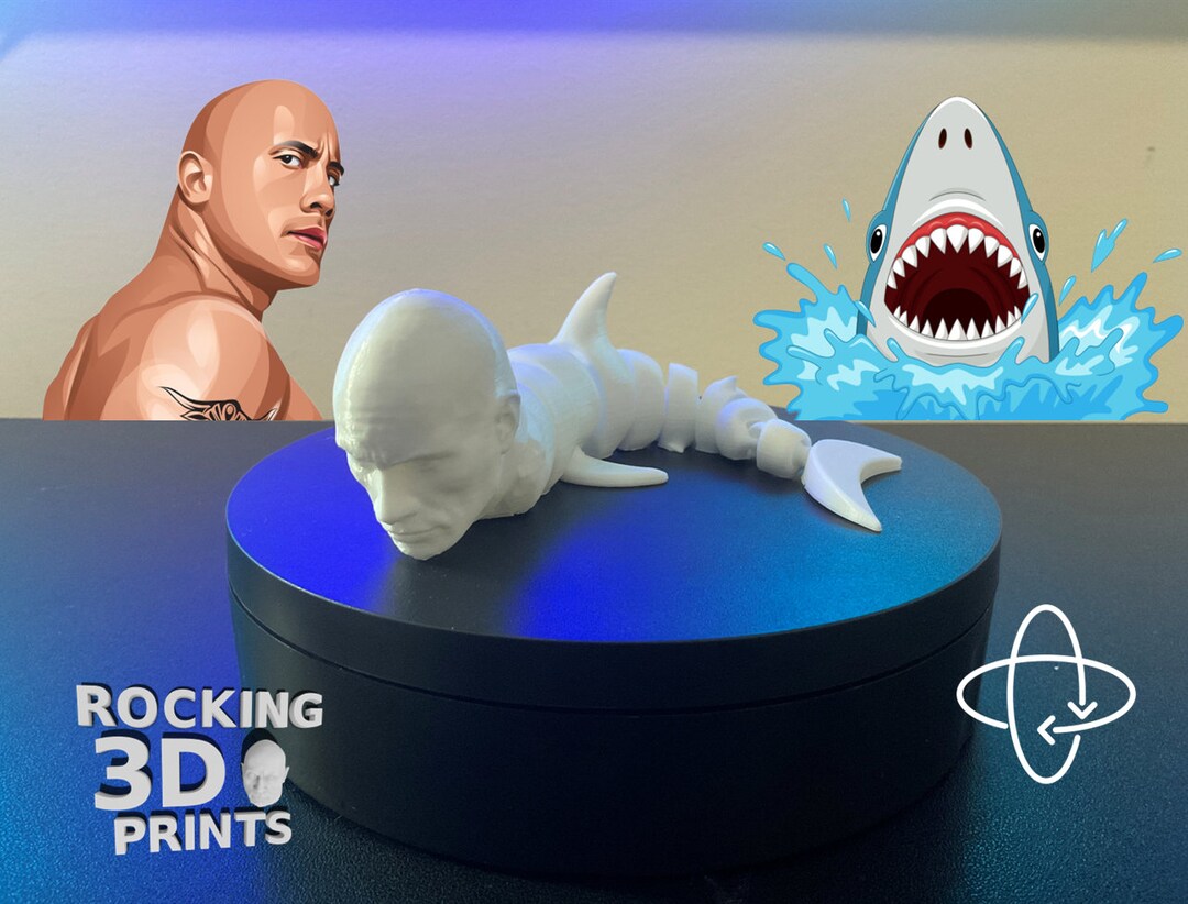 The Rock Shark Fidget Toy 3D Printed Articulated Fishing, Dwayne ...