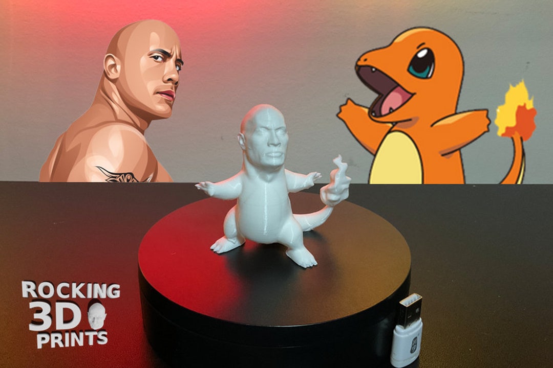 The Rock Charmander 3D Printed Figure Statue Pokemon Gift, Dwayne ...