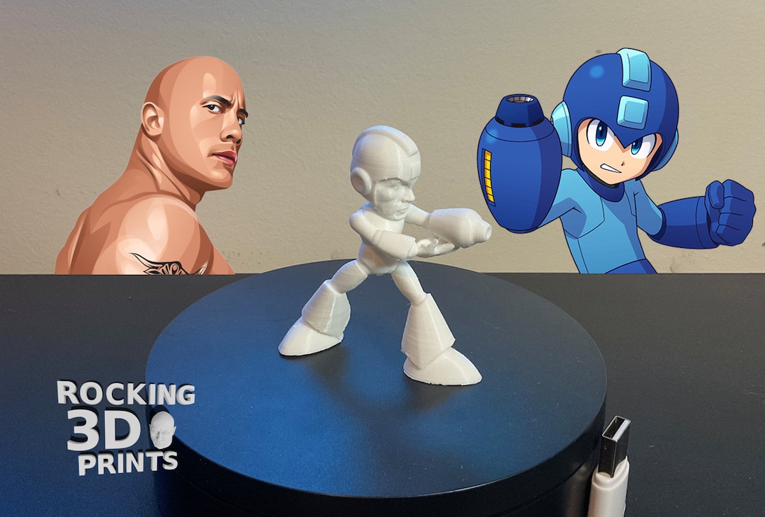 The Rock Megaman 3D Printed Figure Statue, Capcom Fan Gift, Dwayne ...