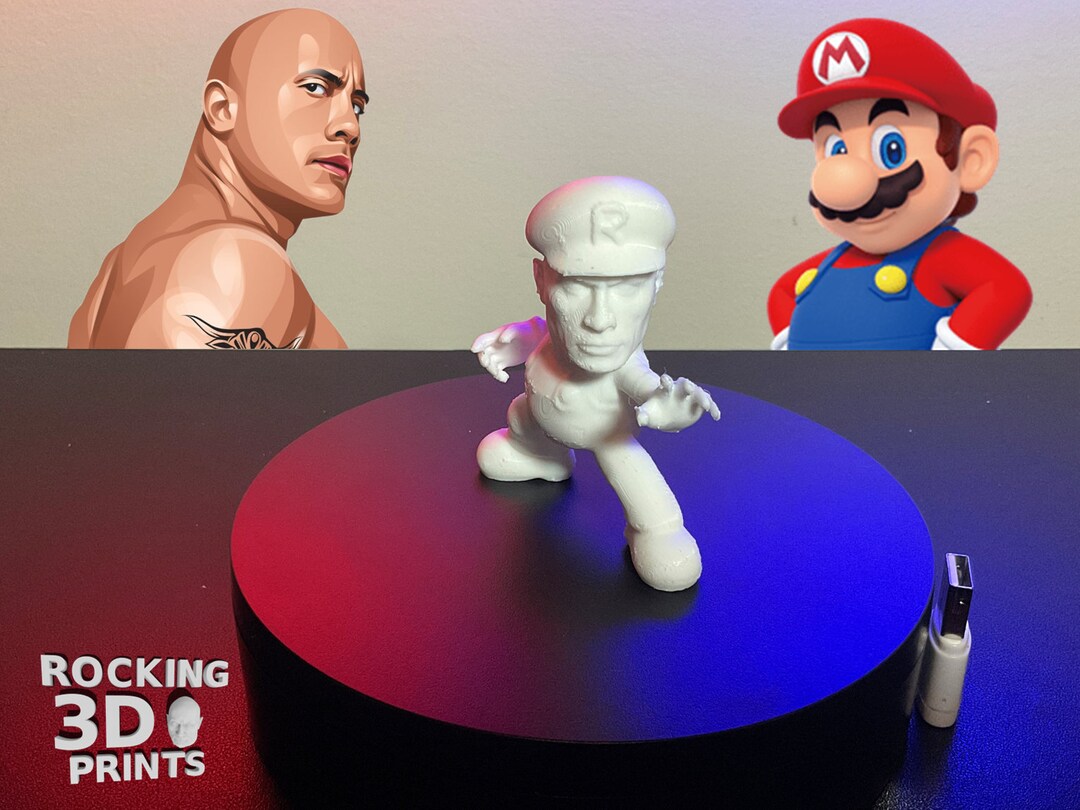 The Rock Mario 3D Printed Figure Statue, Nintendo Fan Gift, Dwayne ...