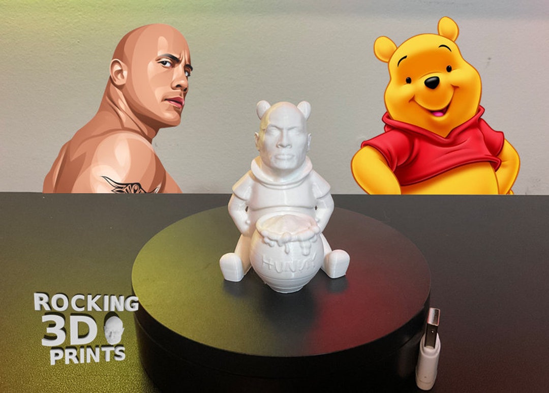 Winnie the Rock Pooh 3D Printed Figure Statue Honey Bear, Disney ...