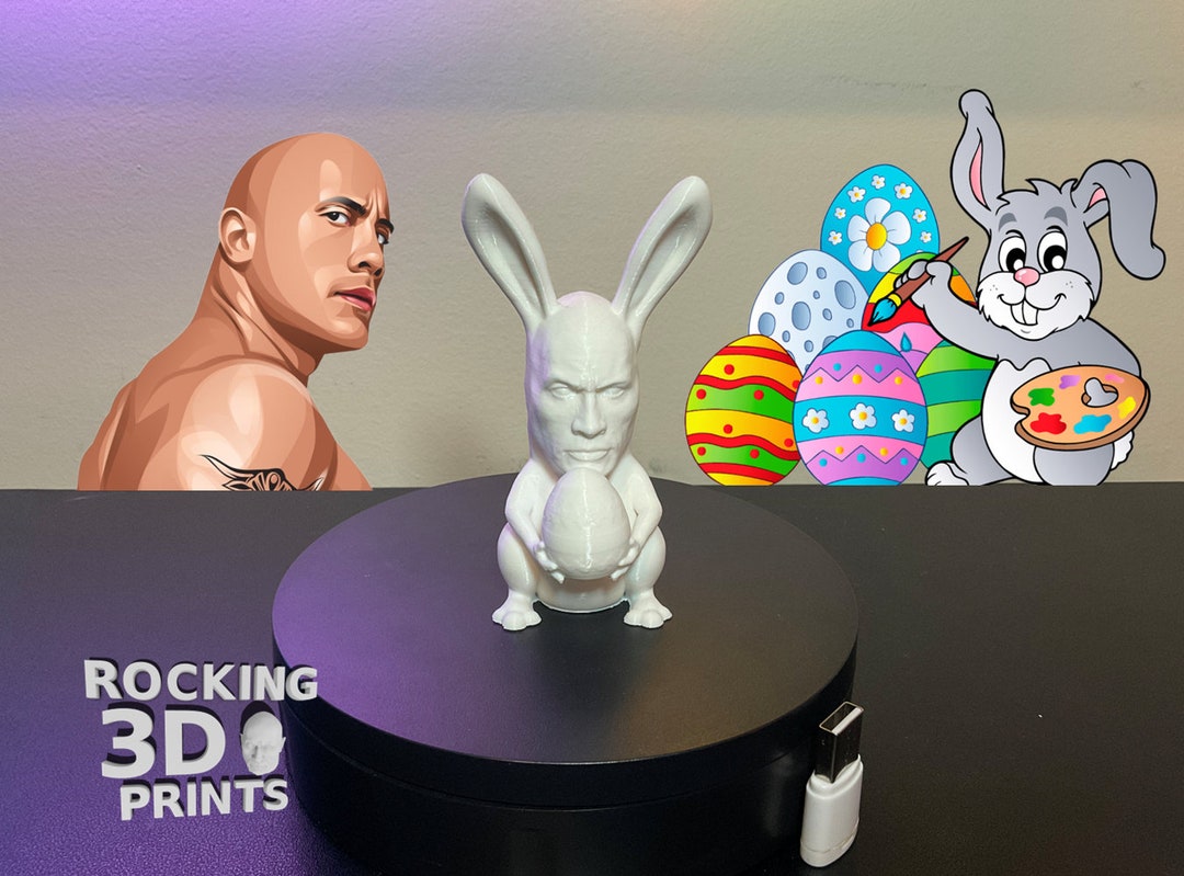 The Rock Bunny 3D Printed Figure Statue Easter Egg, Dwayne Johnson ...