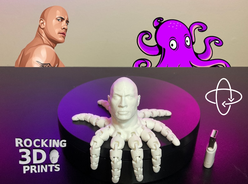 The Rocktopus Fidget Toy 3D Printed Dwayne Johnson Octopus - Etsy