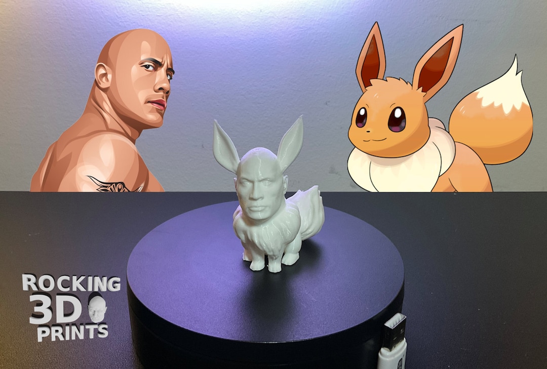 The Rock Eevee 3D Printed Figure Statue Pokemon Gift, Dwayne Johnson ...