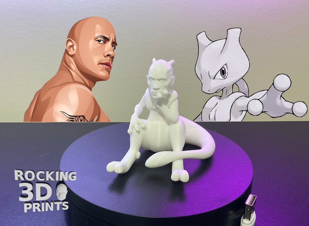 The Rock Mewtwo 3D Printed Figure Statue Pokemon, Nintendo, Dwayne ...