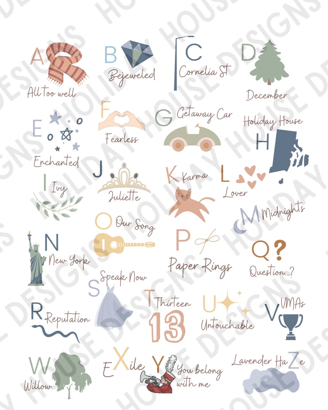 Swiftie Abcs, Alphabet Nursery Print, Taylor Swift Themed Nursery Wall ...