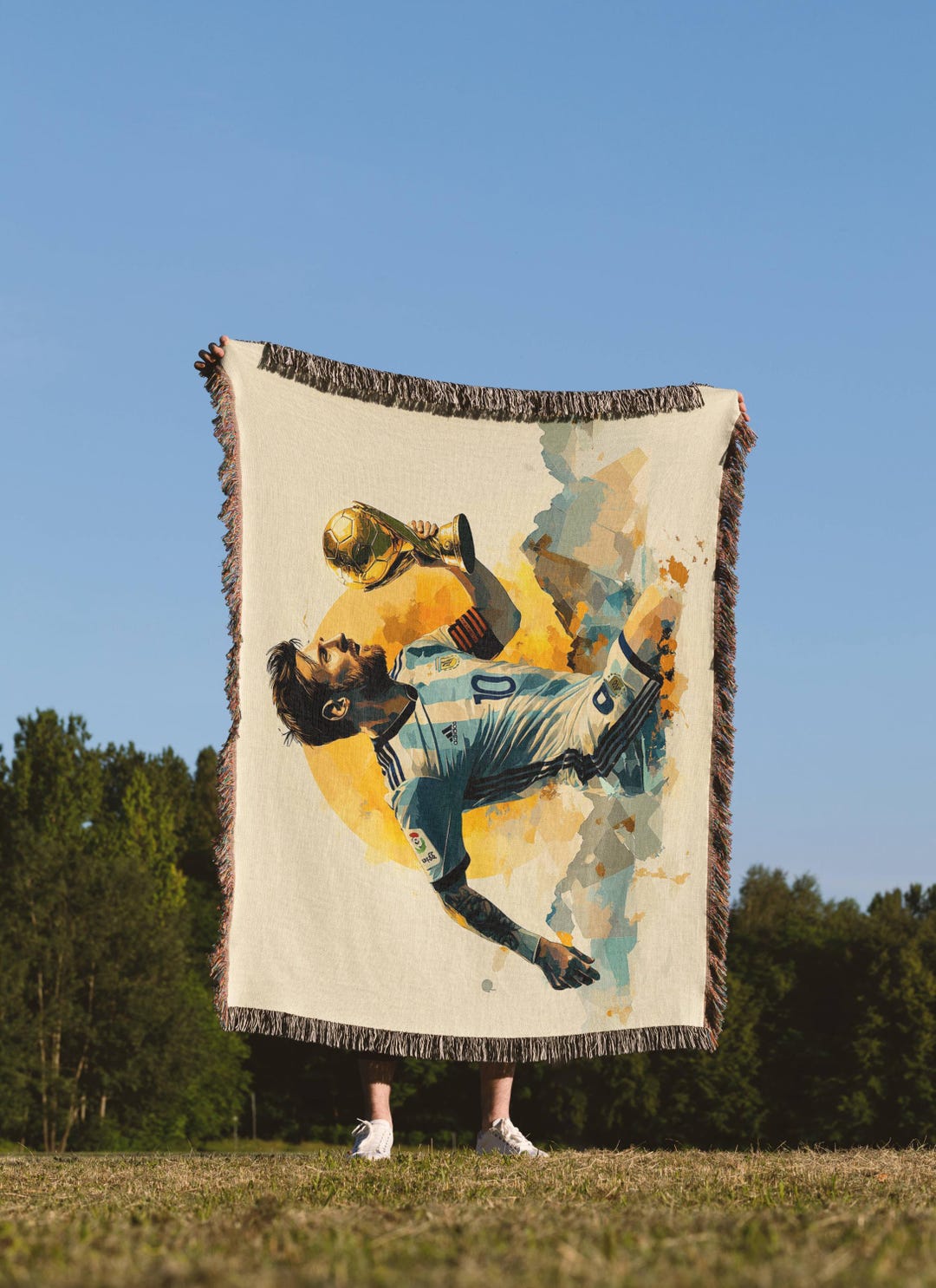 Messi World Cup Victory Woven Blanket - Football Fan Tapestry, Soccer ...