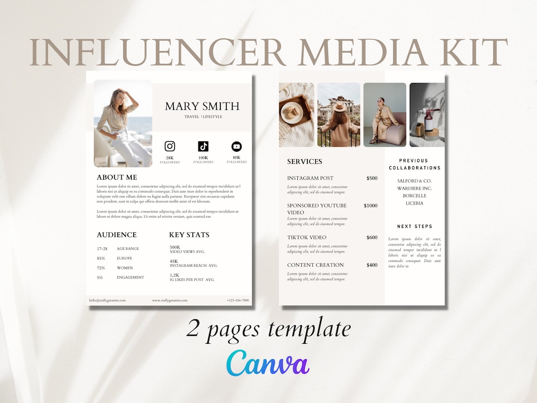 2 Page Influencer Media Kit Instagram Media Kit Tiktok - Etsy