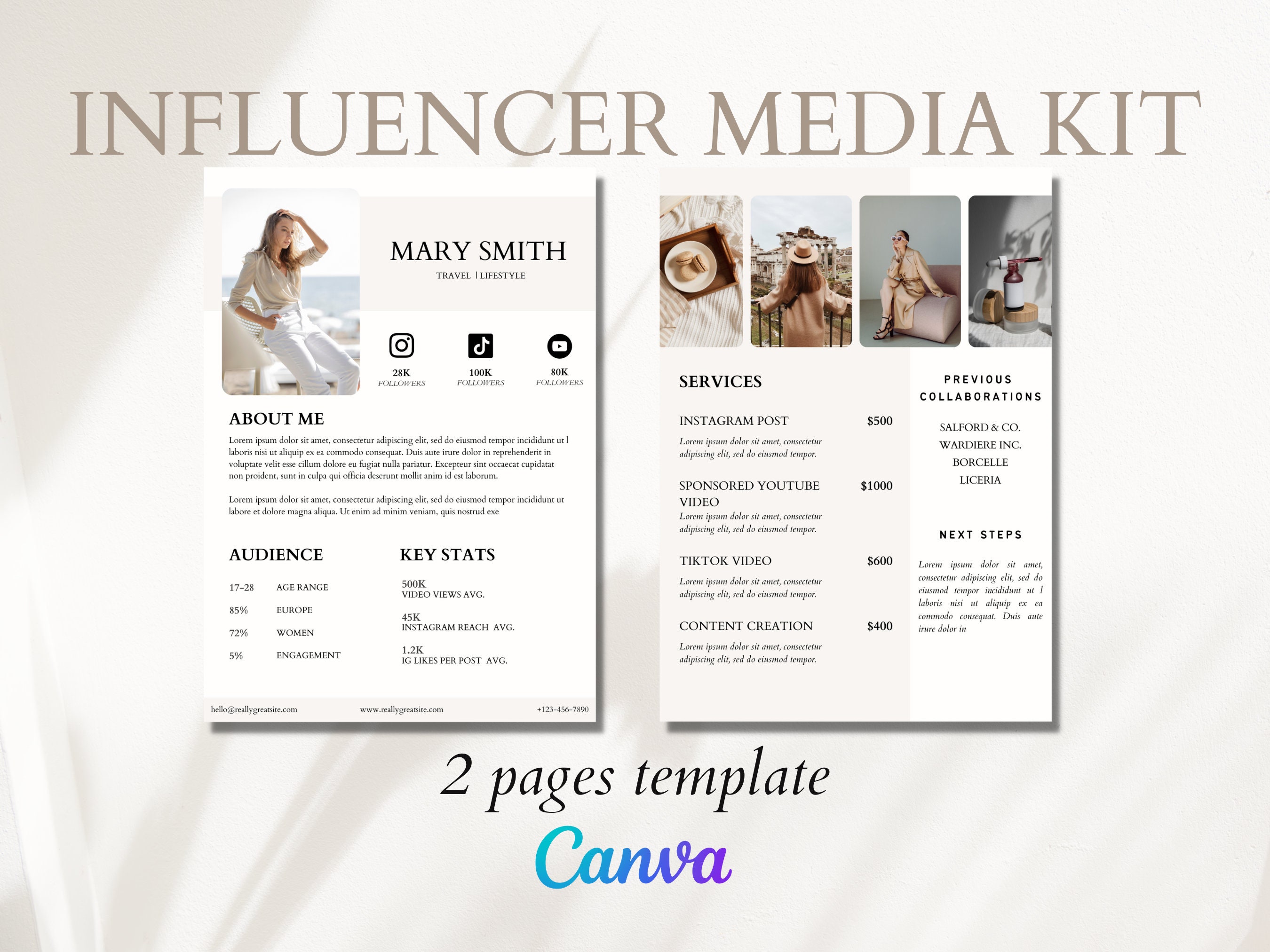 2 Page Influencer Media Kit Instagram Media Kit Tiktok - Etsy