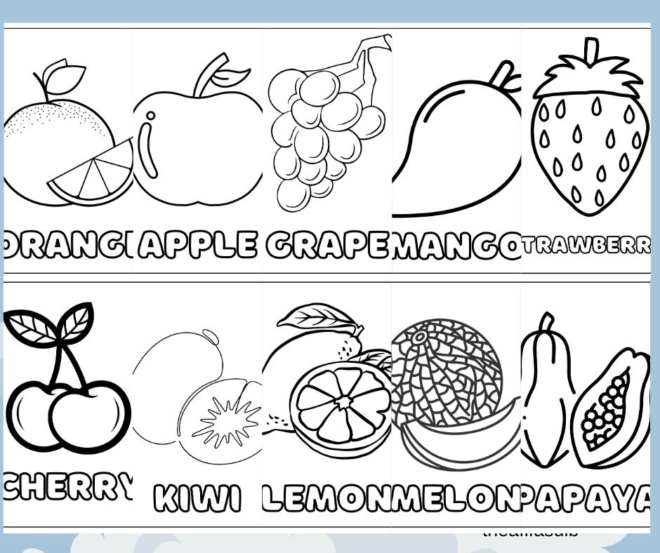 WONDERS of FRUITS Colouring Sheets for Kids Spelling Alphabet Worksheet ...
