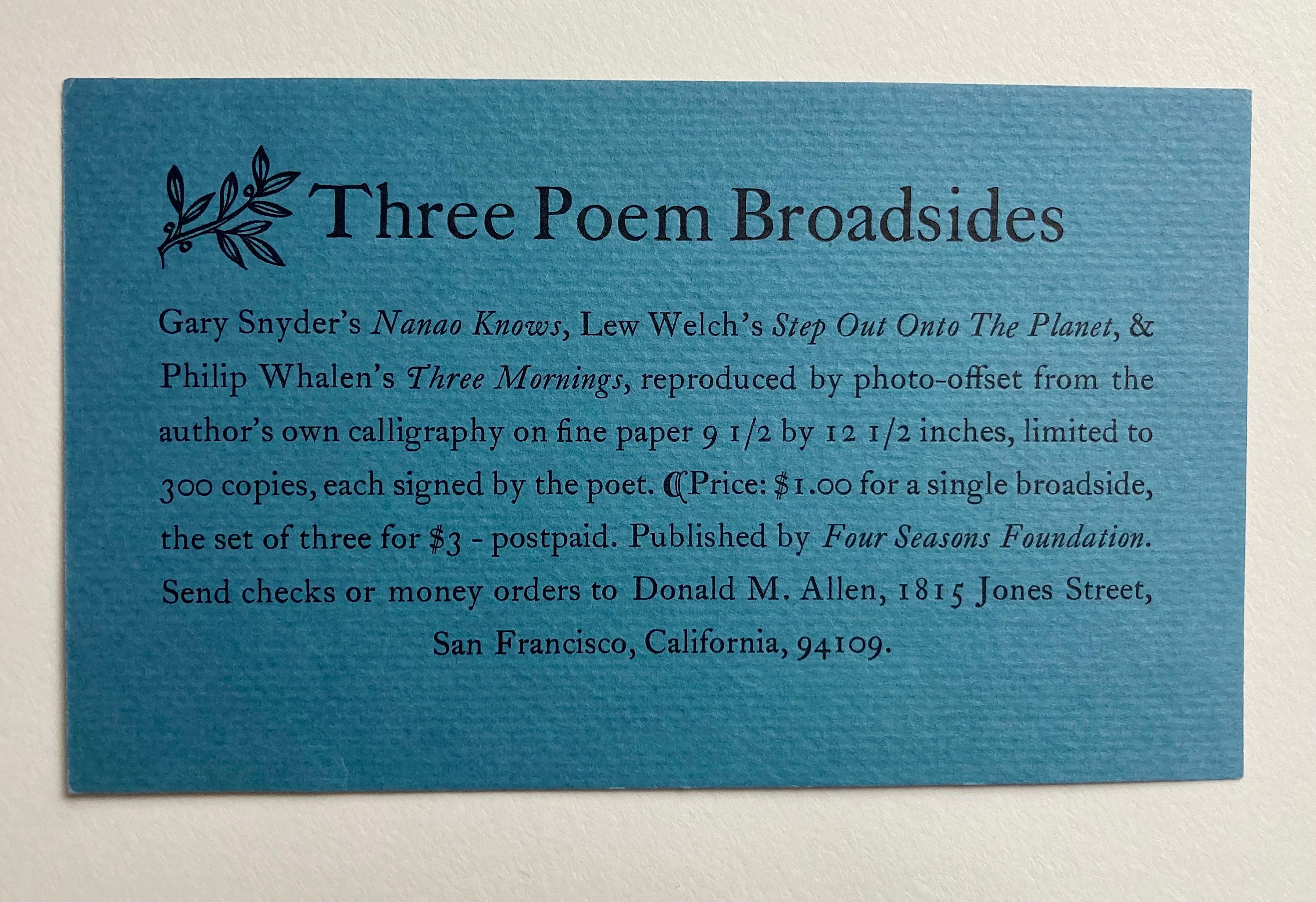 3 SIGNED 1964 Poetry Broadsides - Gary Snyder's "nanao Knows", Lew ...