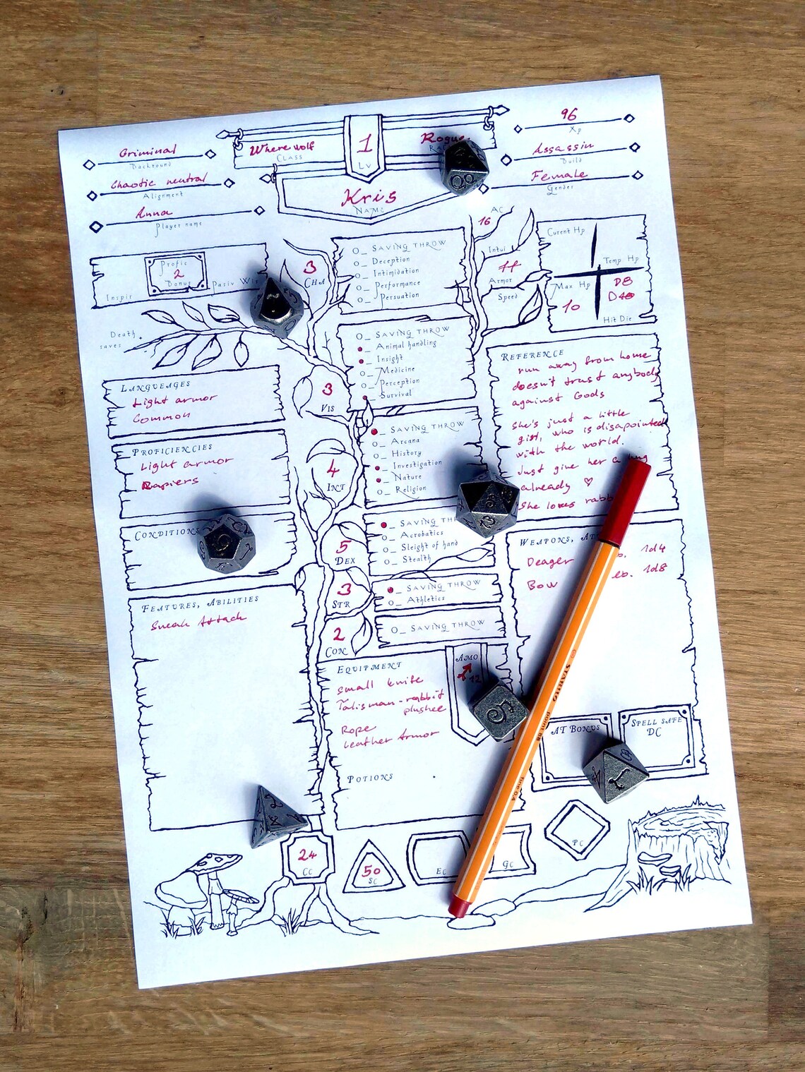 Dnd 5E Character Sheet Simple Design - Etsy