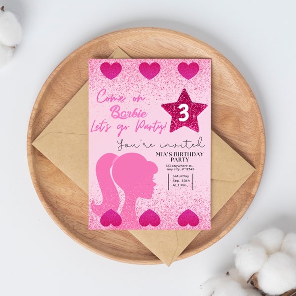 Canva Barbie Birthday Invitation - Etsy