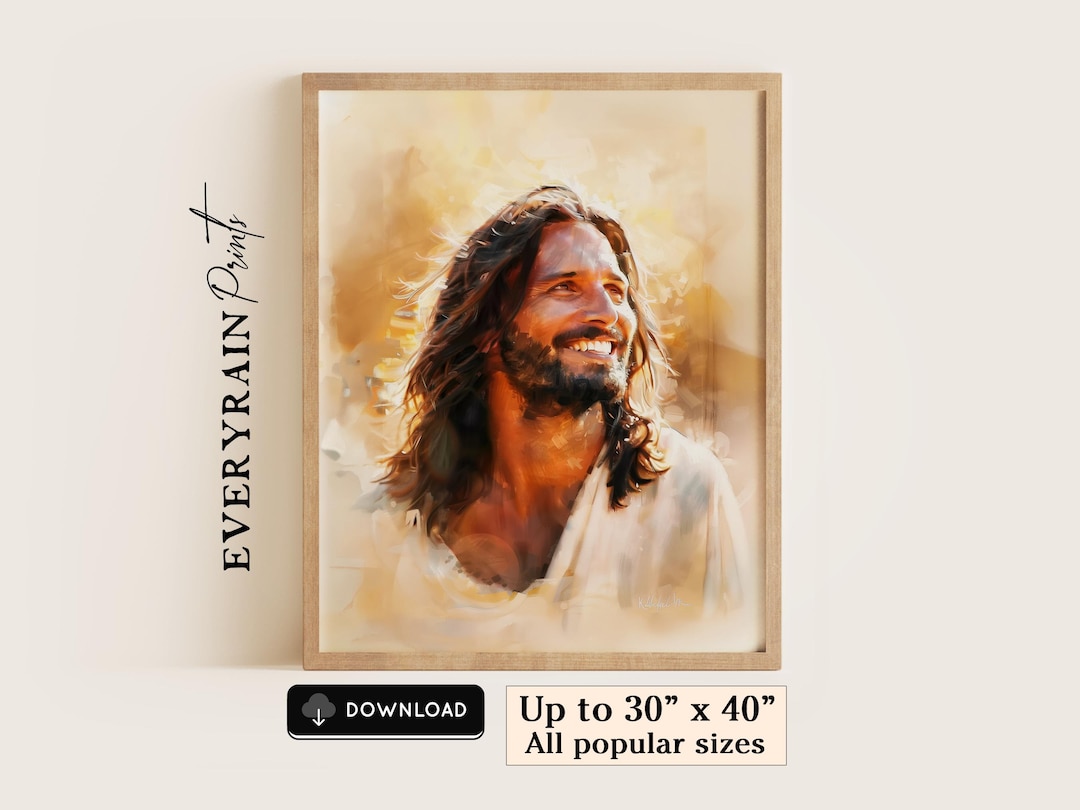 Smiling Jesus Printable Wall Art Jesus Portrait Laughing Christ ...