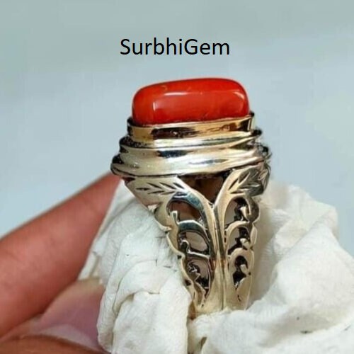 Natural Certified Red Coral/moonga Ring Astrological Gemstone Ring Sterling Silver Birthstone ...