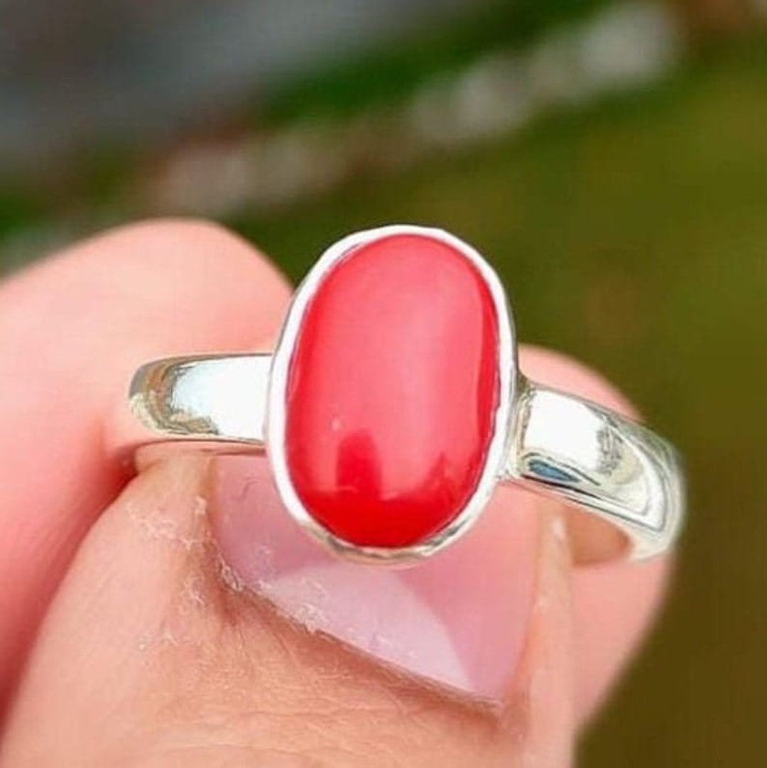 925 Sterling Silver Certified Natural 7.25 Carat Red Coral Moonga ...