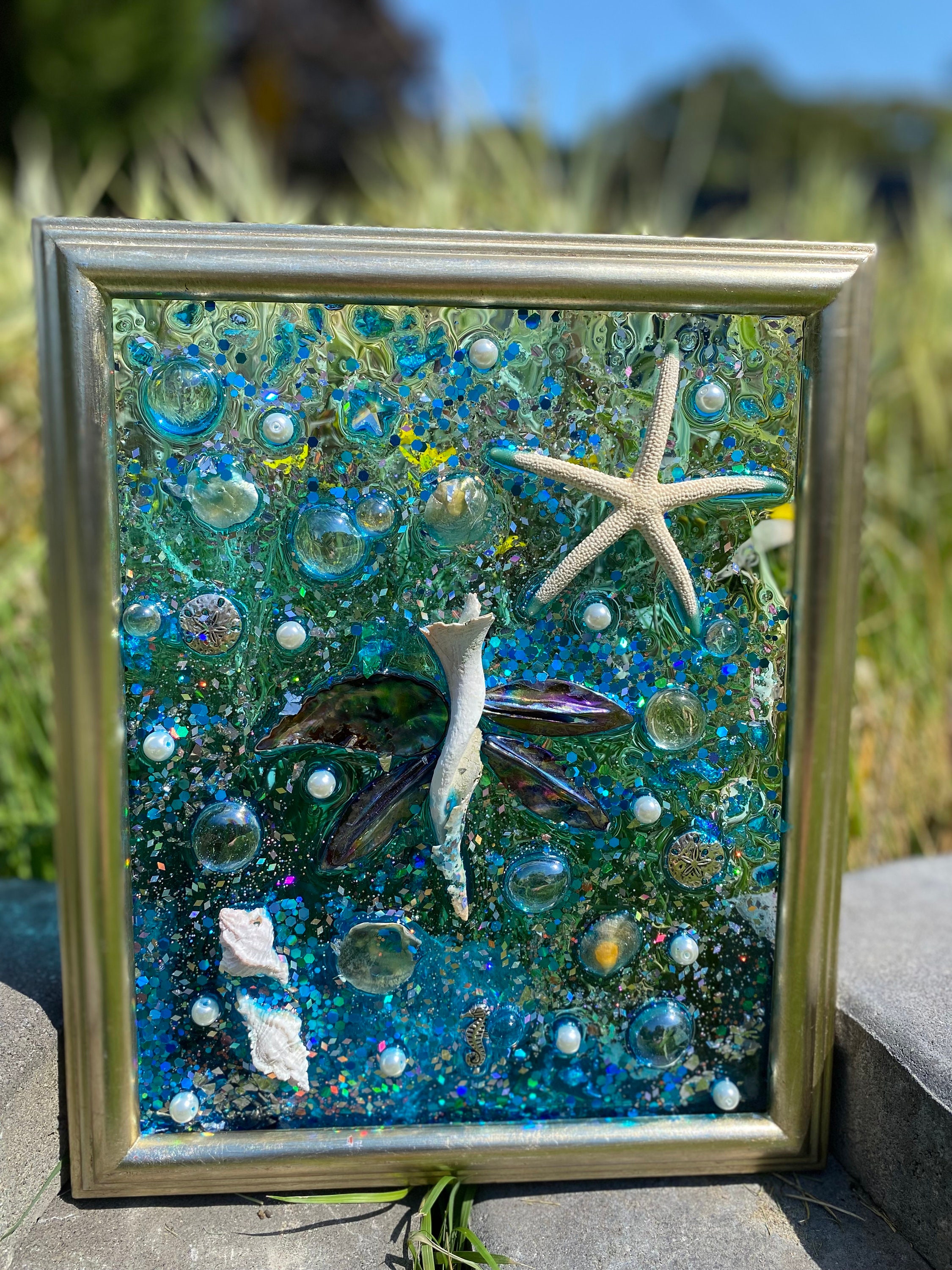 Sea Shell Medley Window Wall Hanging Design Dragonfly Starfish Sea ...