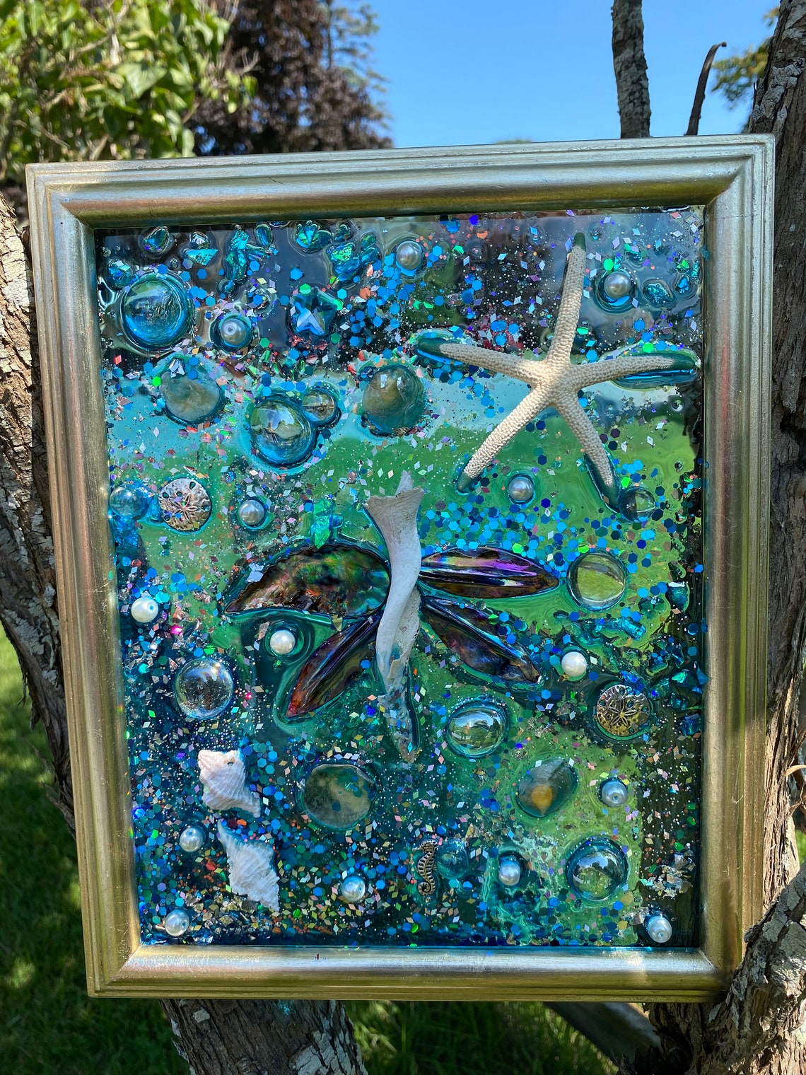 Sea Shell Medley Window Wall Hanging Design Dragonfly Starfish Sea ...