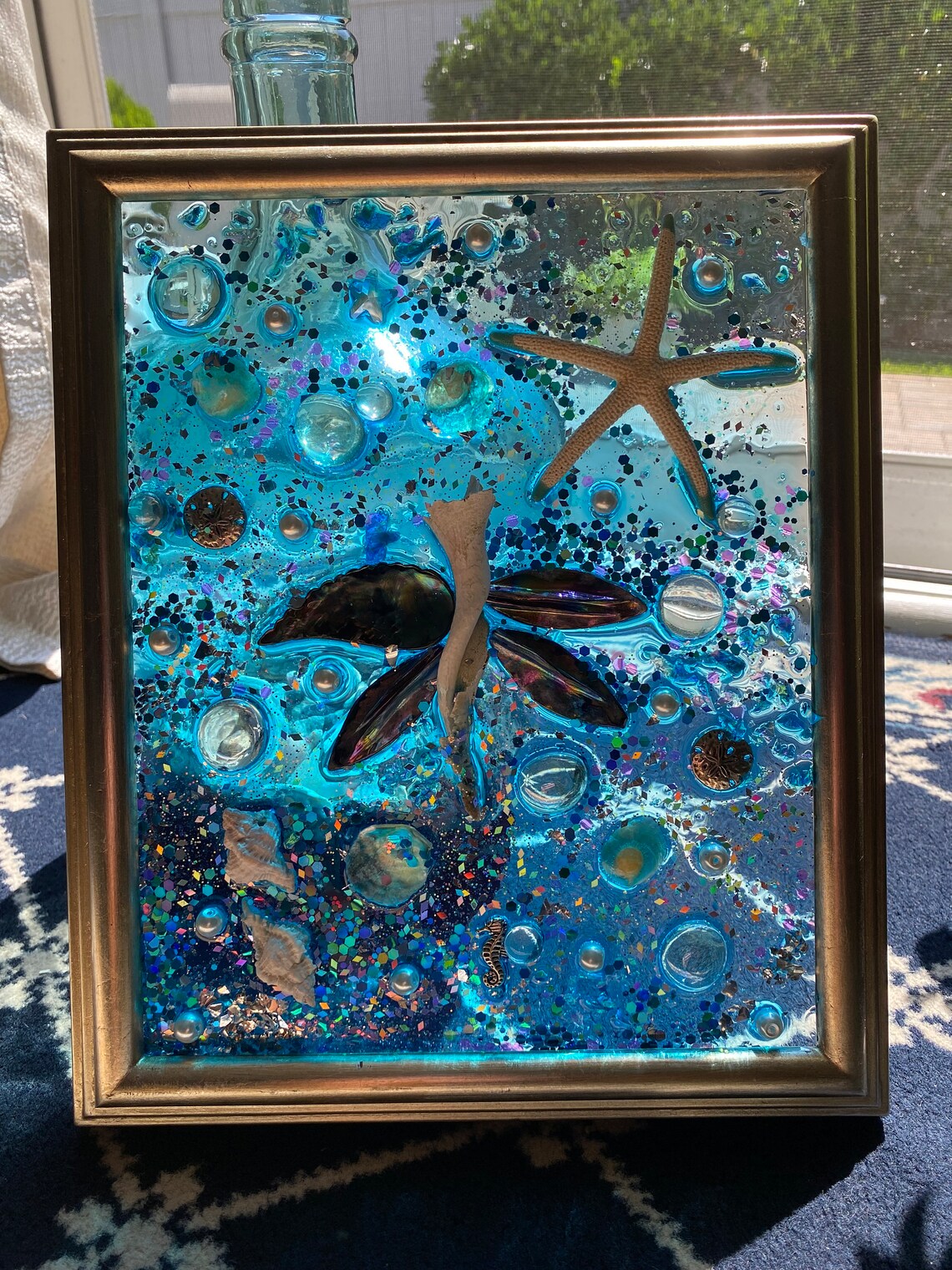 Sea Shell Medley Window Wall Hanging Design Dragonfly Starfish Sea ...