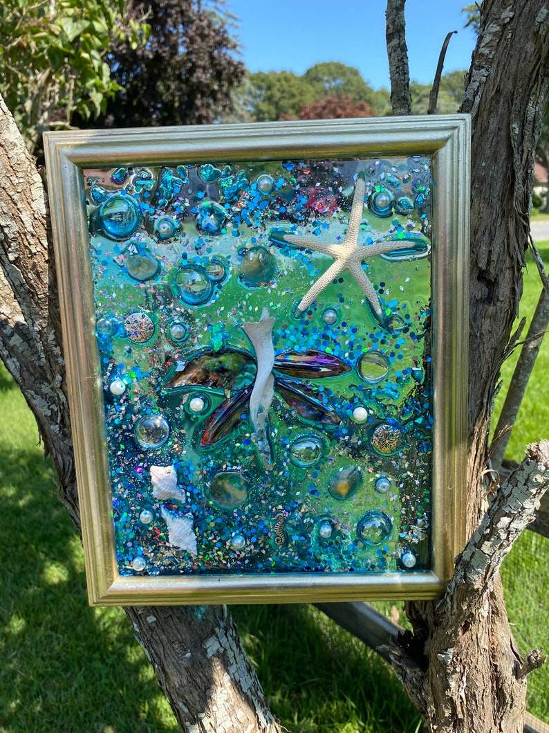 Sea Shell Medley Window Wall Hanging Design Dragonfly Starfish Sea Horse Sand Dollar Seashell ...