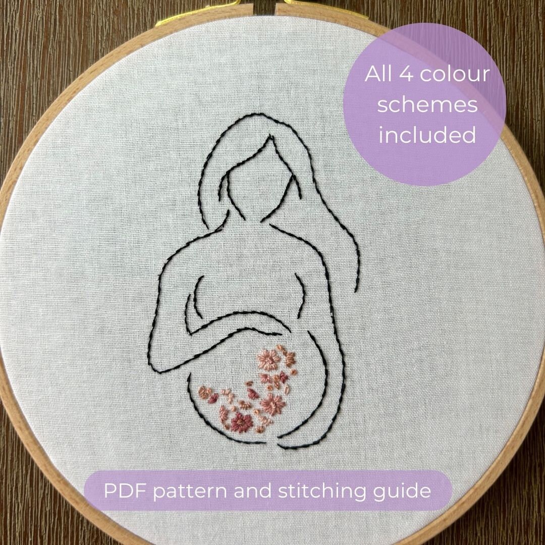 Pregnant Lady Embroidery Pattern Pregnancy Announcement Gender Reveal ...