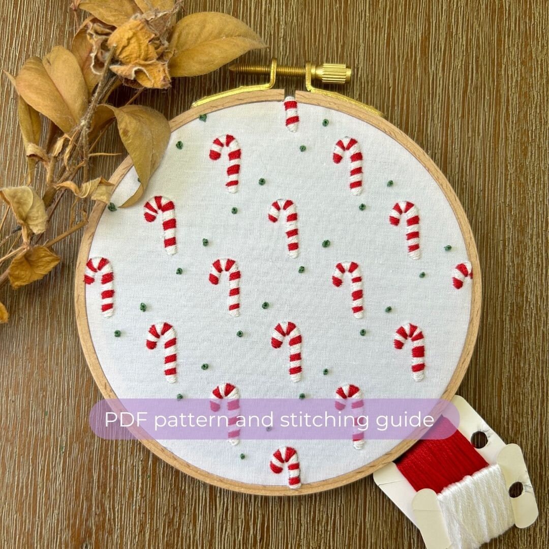 Candy Cane Embroidery Pattern | Christmas | Striped | Lollies ...
