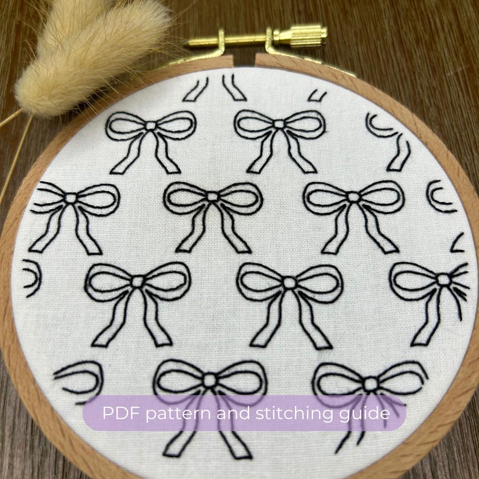 Bow Embroidery Pattern | Monochrome | Christmas Ornament | DIY Modern ...