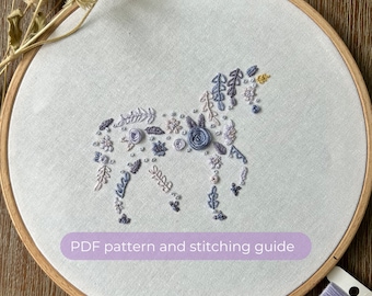 Unicorn / Horse Pink Embroidery Pattern | Fantasy | Floral Design ...