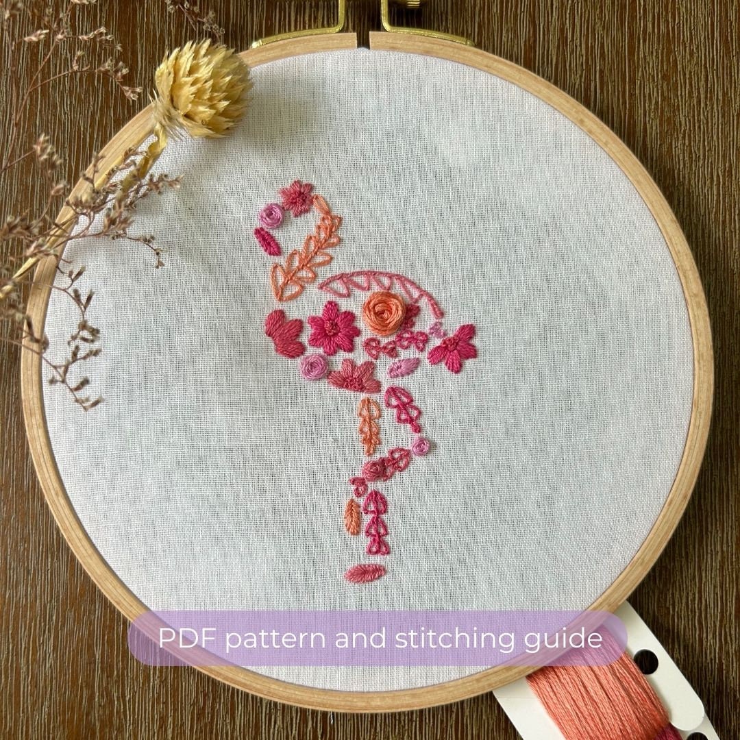 Flamingo Embroidery Pattern | Tropical | Pink | Floral Design | Bird | DIY Modern Hand ...