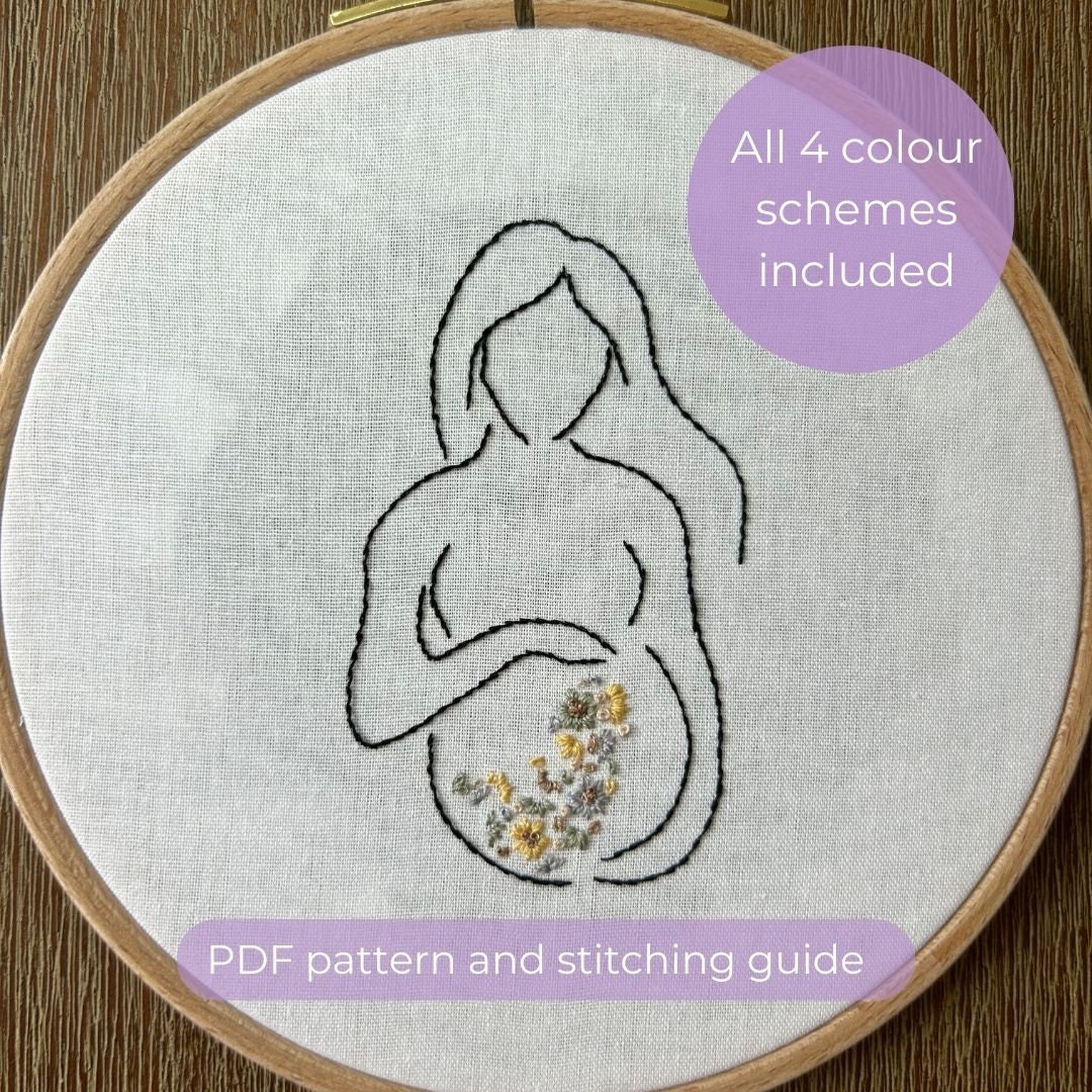 Pregnant Lady Embroidery Pattern Pregnancy Announcement Gender Reveal ...