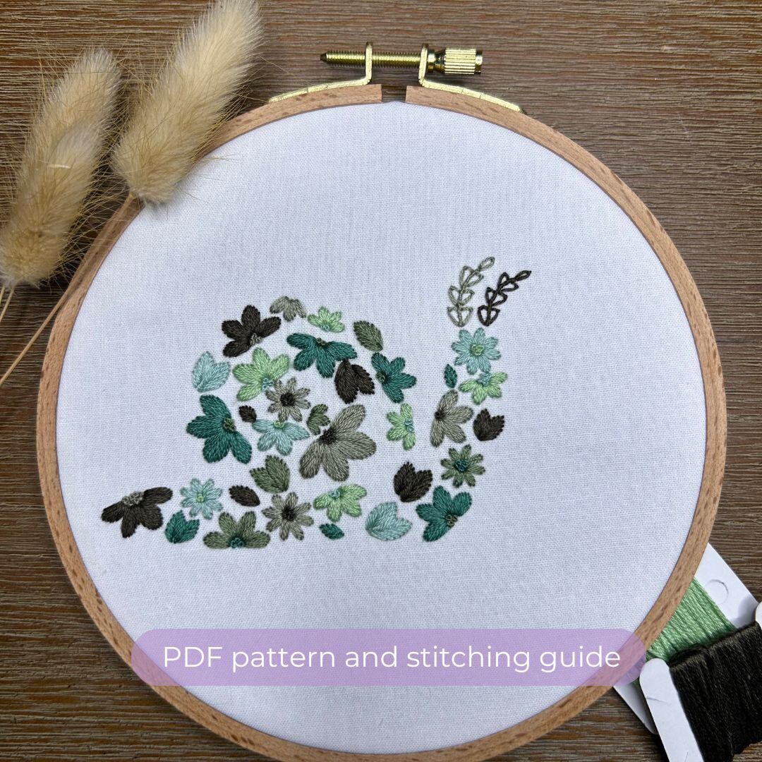 Snail Embroidery Pattern | Green | Garden | Snail | Floral Design| DIY Modern Hand Embroidery ...