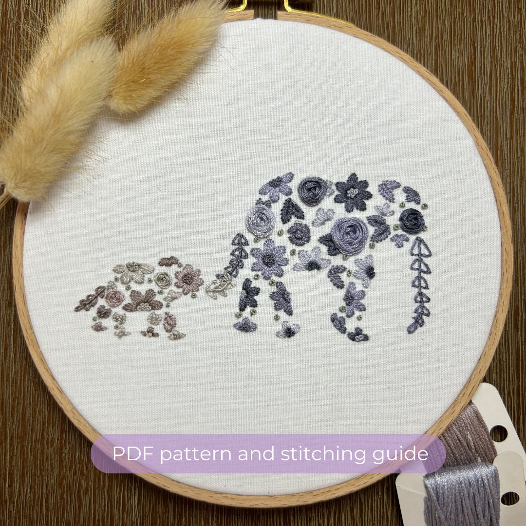Mother and Baby Elephant Embroidery Pattern Elephants Mothers Day ...