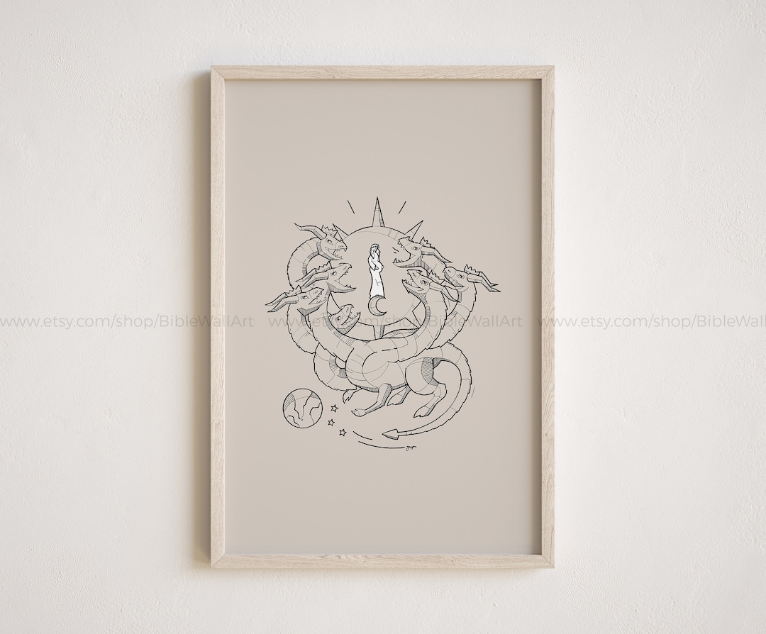 Revelation 12 Art Print – Woman and Seven Headed Dragon, Minimalist ...