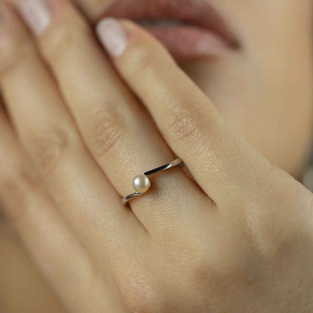 Pearl Ring | Peach Pearl | Dainty Ring | Sterling Silver Ring ...