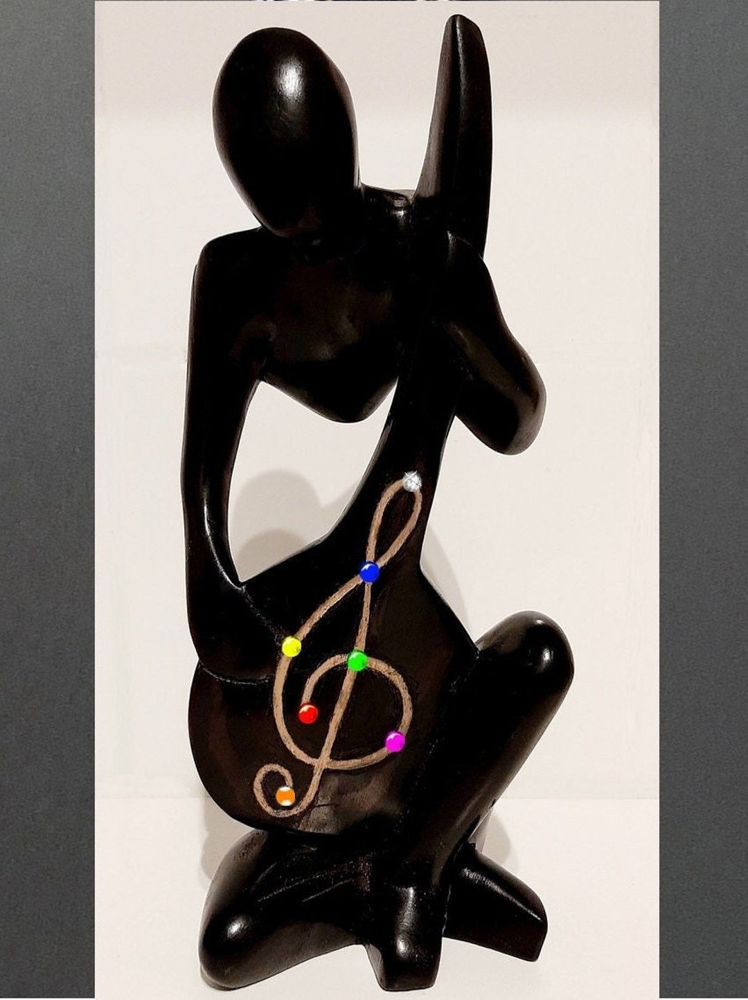 African Wooden Statuette, Ebony Wood Statuette, LED Ebony Wood Musician ...