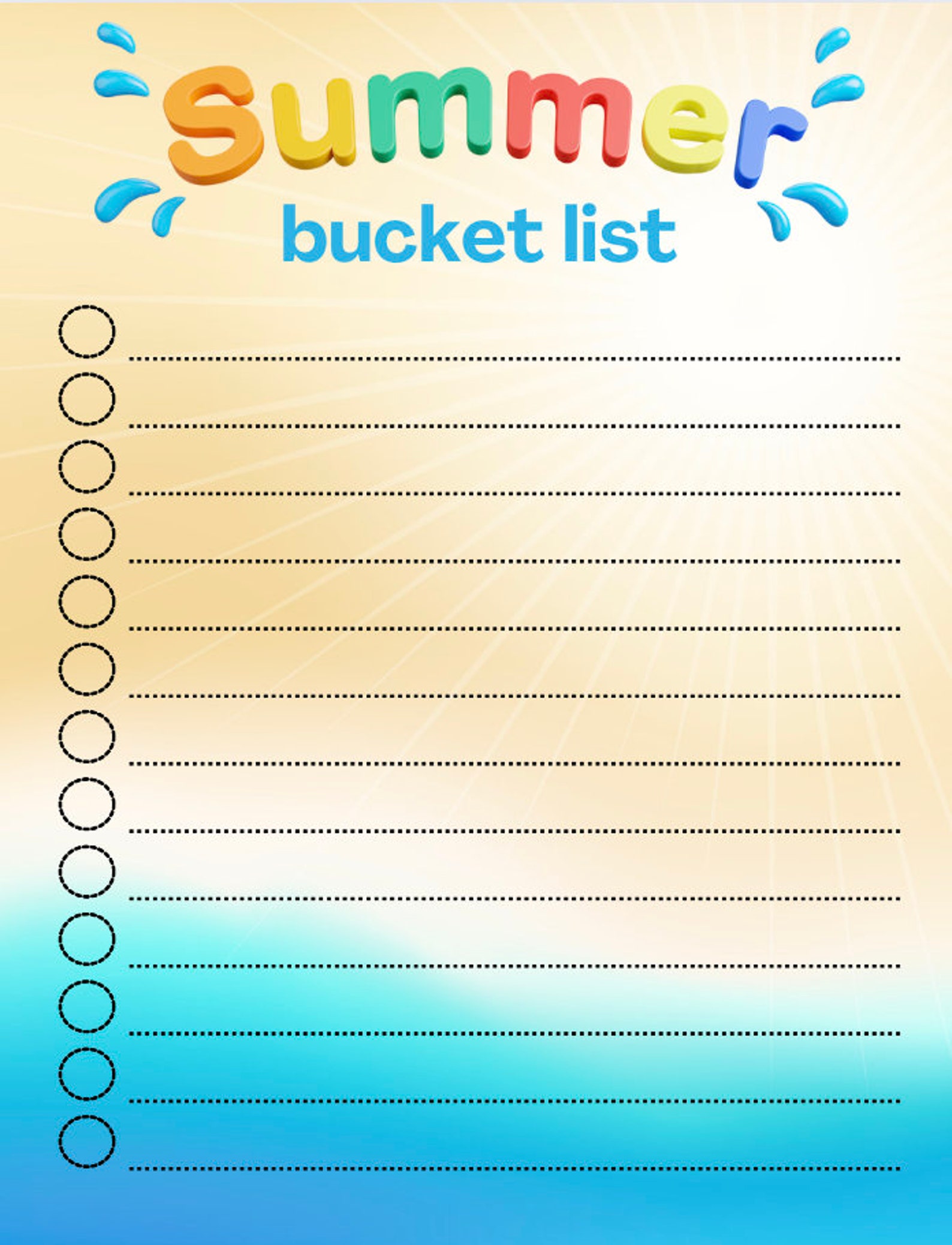 Summer Bucket List Printable With 50 Ideas to Get You Started - Etsy