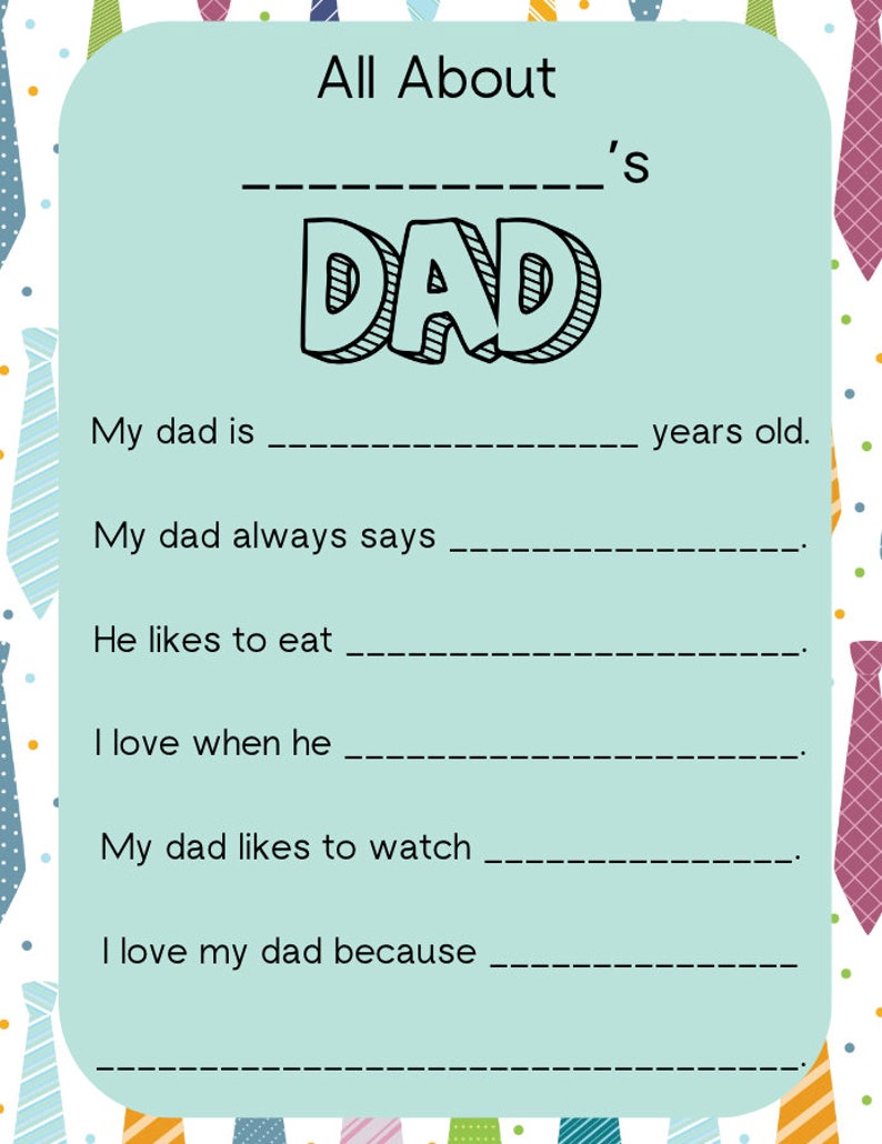 All About Dad Father's Day Printable - Etsy